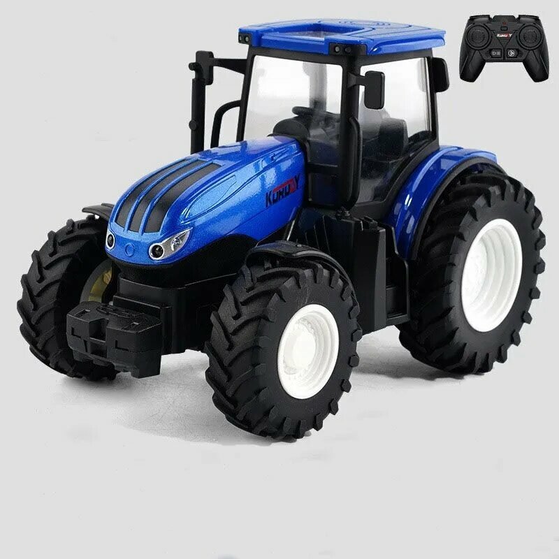 Дистанционно управляемый металлический трактор на радиоуправлении для мальчиков 4-6 лет, четырехколесный, синий