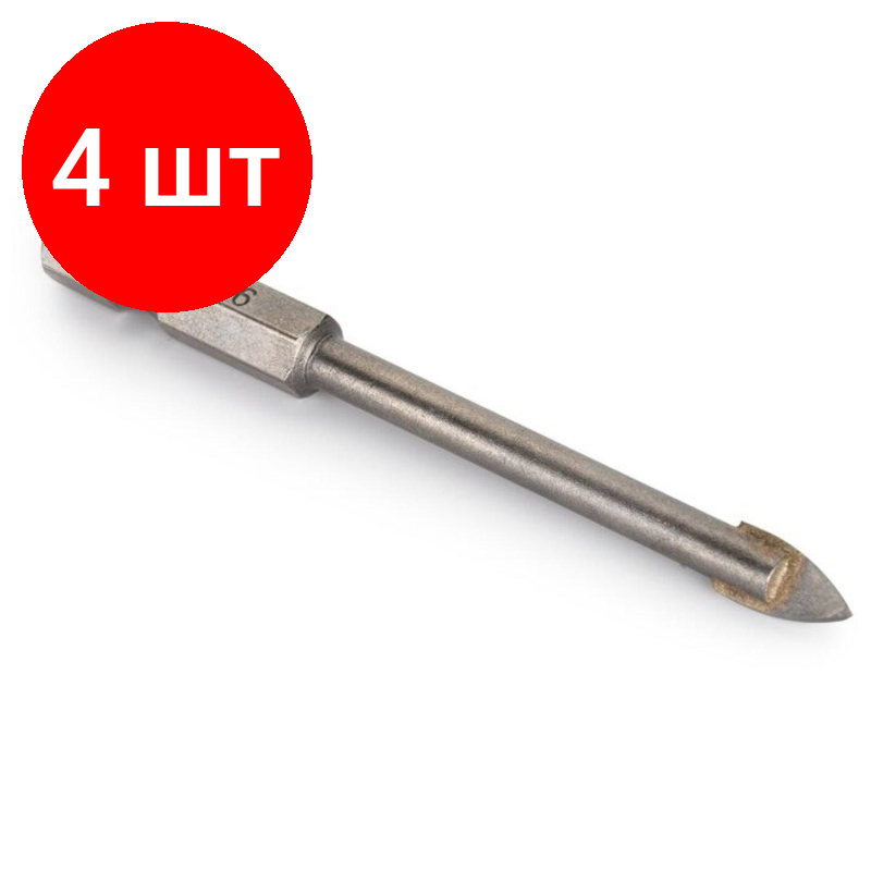 Комплект 4 штук, Сверло по стеклу и керамике HEX 6 мм VIRA 554066