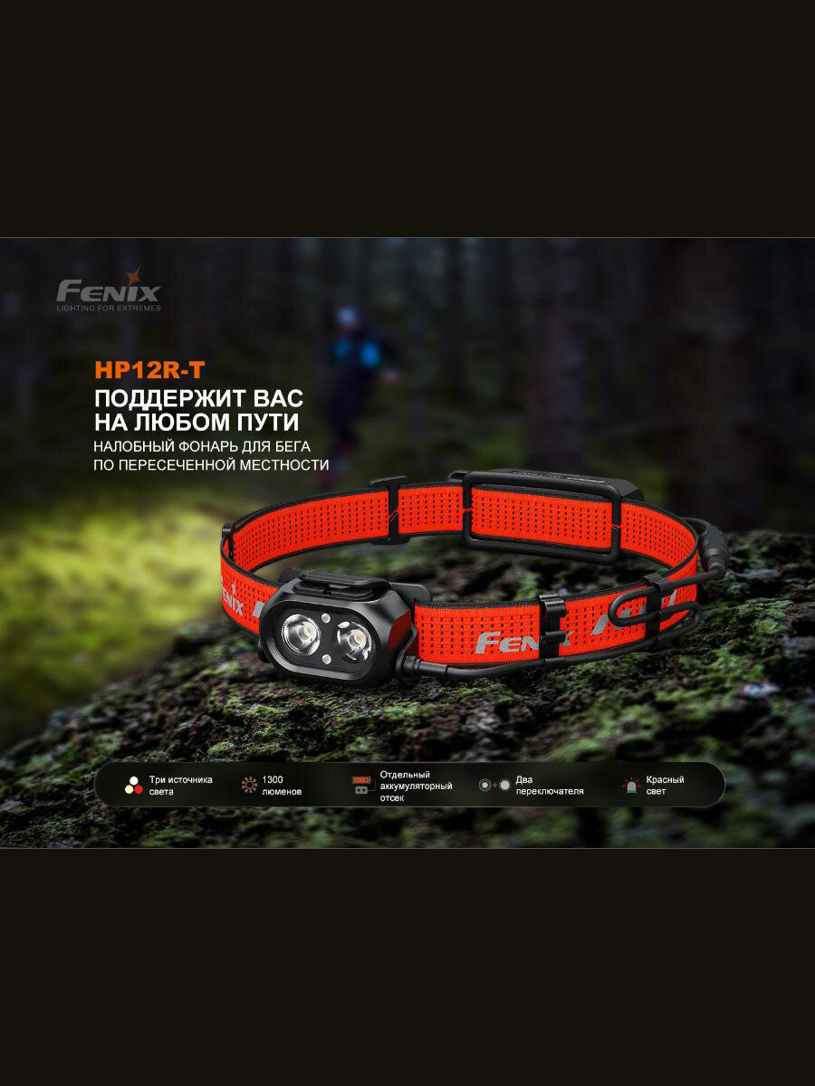 Фонарь Fenix налобный HP12R-T черный 1300 люмен