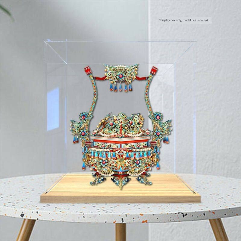 Золотистый дубовый коробка с открывающимся основанием 3D-пазл-демонстрация, прозрачная металлическая модель, 20x15x20см