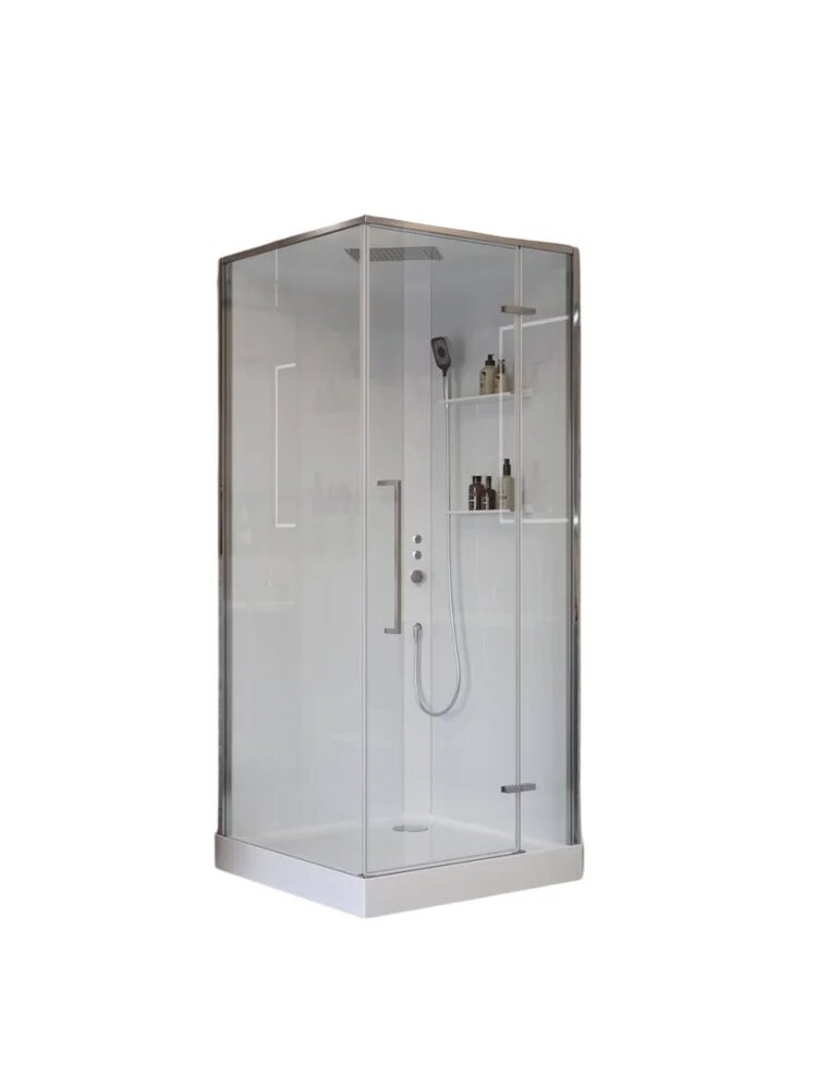 Душевая кабина BelBagno Uno UNO-CAB-A-1-90-C-Cr-Bi-TOP-R низкий поддон, стеклянная, 90x90, квадратная, с распашной дверью, закрытая (с крышей), без гидромассажа, с функцией тропический душ