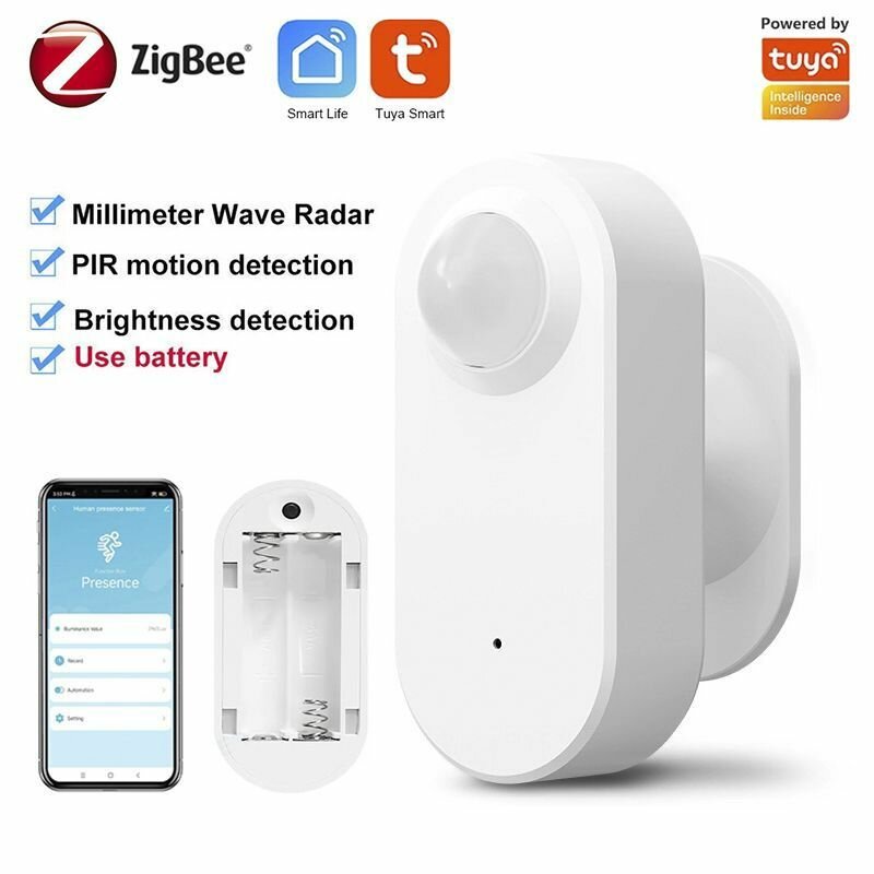 Датчик движения Zigbee с микроволновым радаром 24G и датчиком освещенности