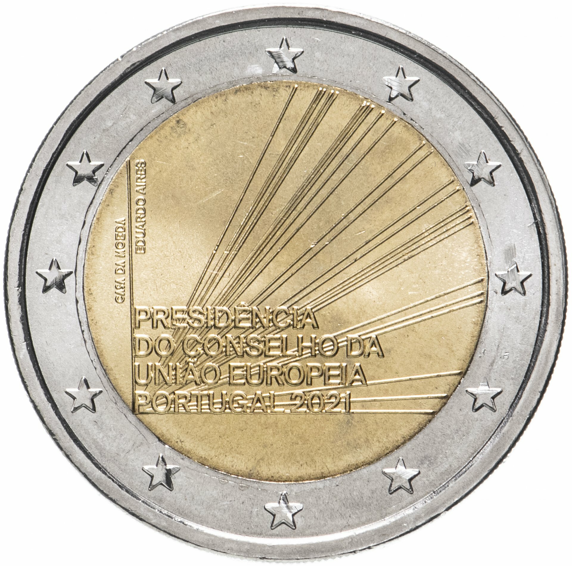 Португалия 2 евро 2021 "Председательство Португалии в совете Европейского Союза", Биметалл, в сохранности UNC