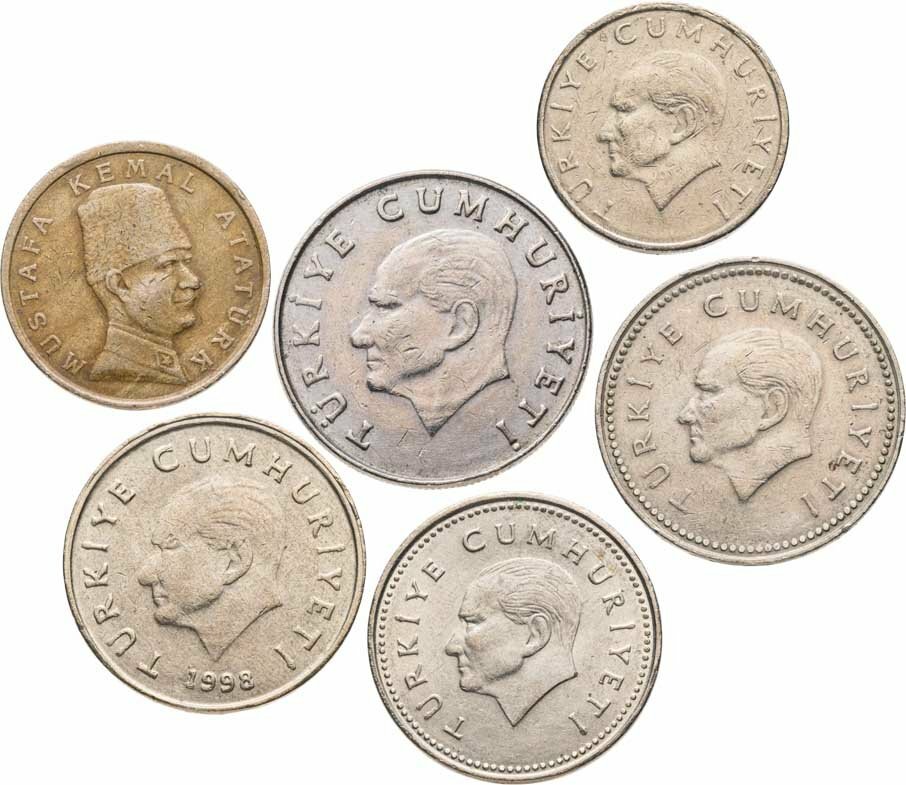 Турция - набор монет для обращения 1984-2000 6 штук, Никелевая латунь, МНЦ, в сохранности VF-XF