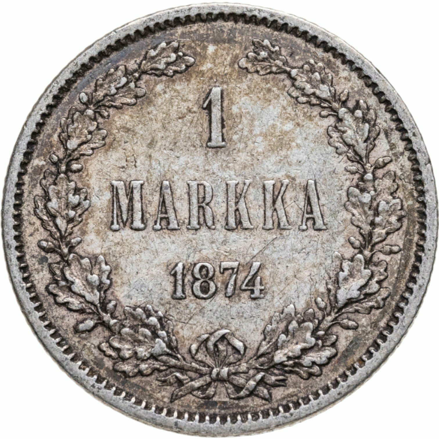 1 марка 1874 S Российская Финляндия, Серебро 868, в сохранности VF-XF