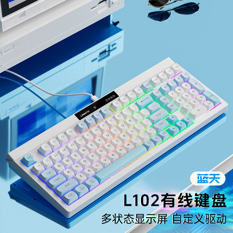Langtu L102 Клавиатура с проводом, мембранная, с RGB-подсветкой, тихая печать, для игр и офиса, цвет Ланьтянь