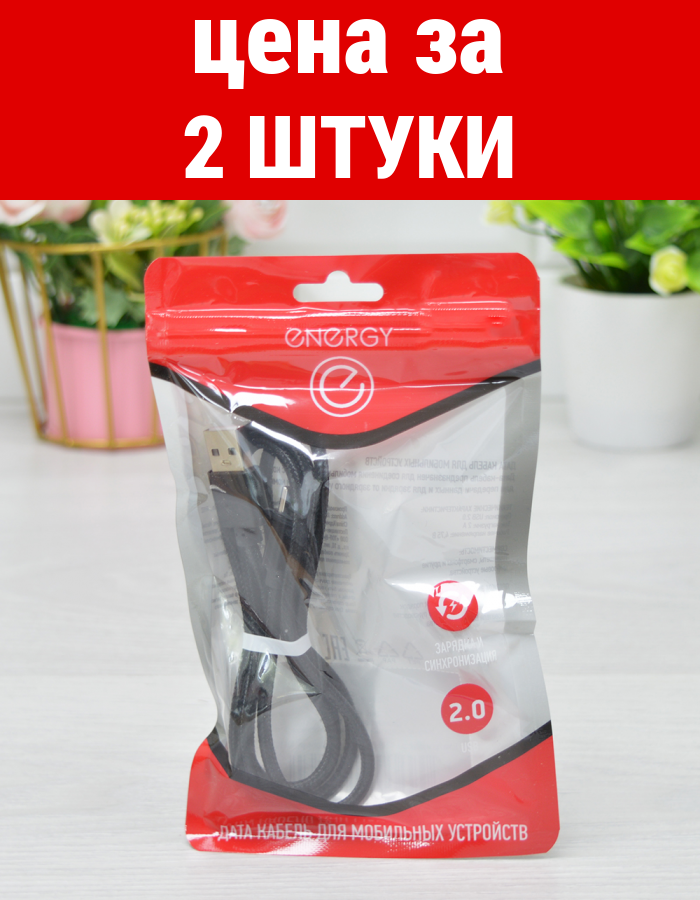 Комплект 2 шт, Кабель для мобильных устройств Energy ET-25 USB/Type-C, черный