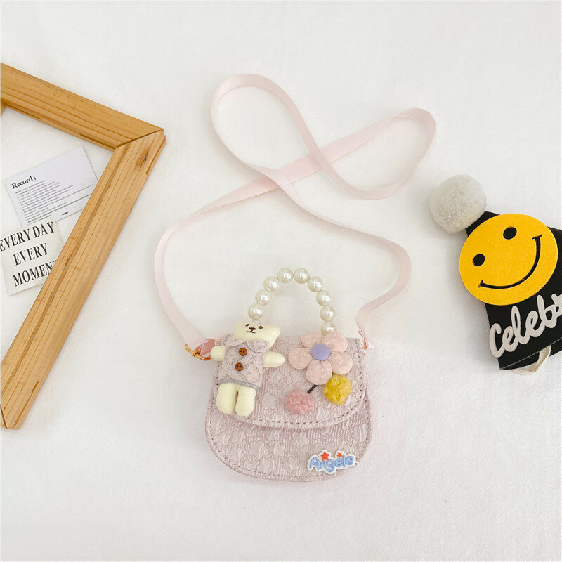 Trendі korean style miniature handbag for girls cute pearl design for kids bear pink