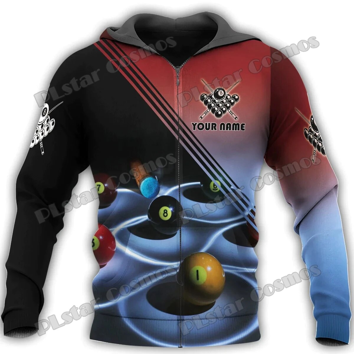 Мужская толстовка с 3D принтом бильярд, XXL, zip Hoodie