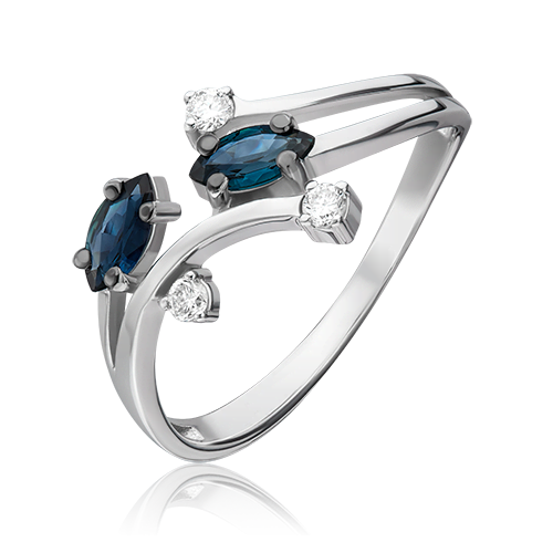 Кольцо, белое золото, 585 проба, сапфир, бриллиант