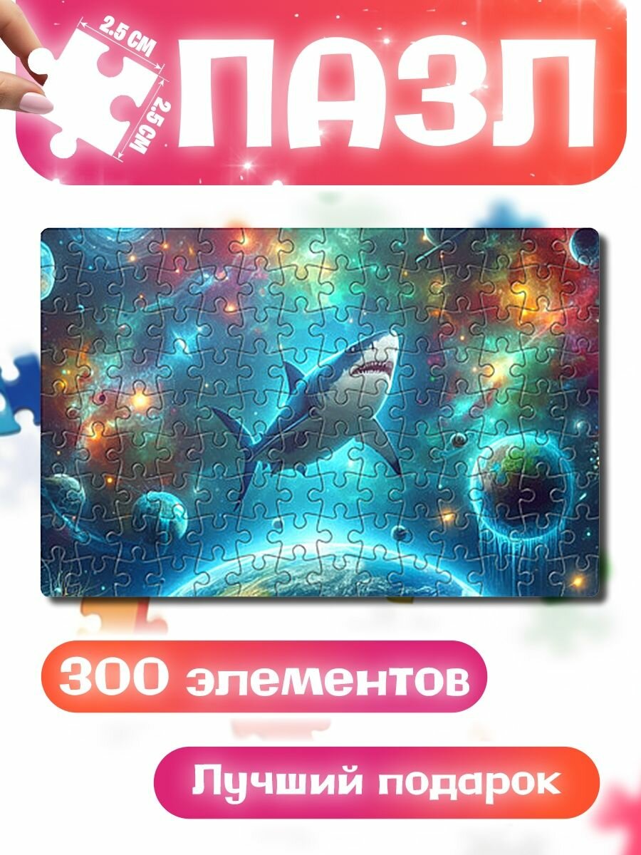 Пазлы для детей и взрослых Большая белая акула в космическом пространстве