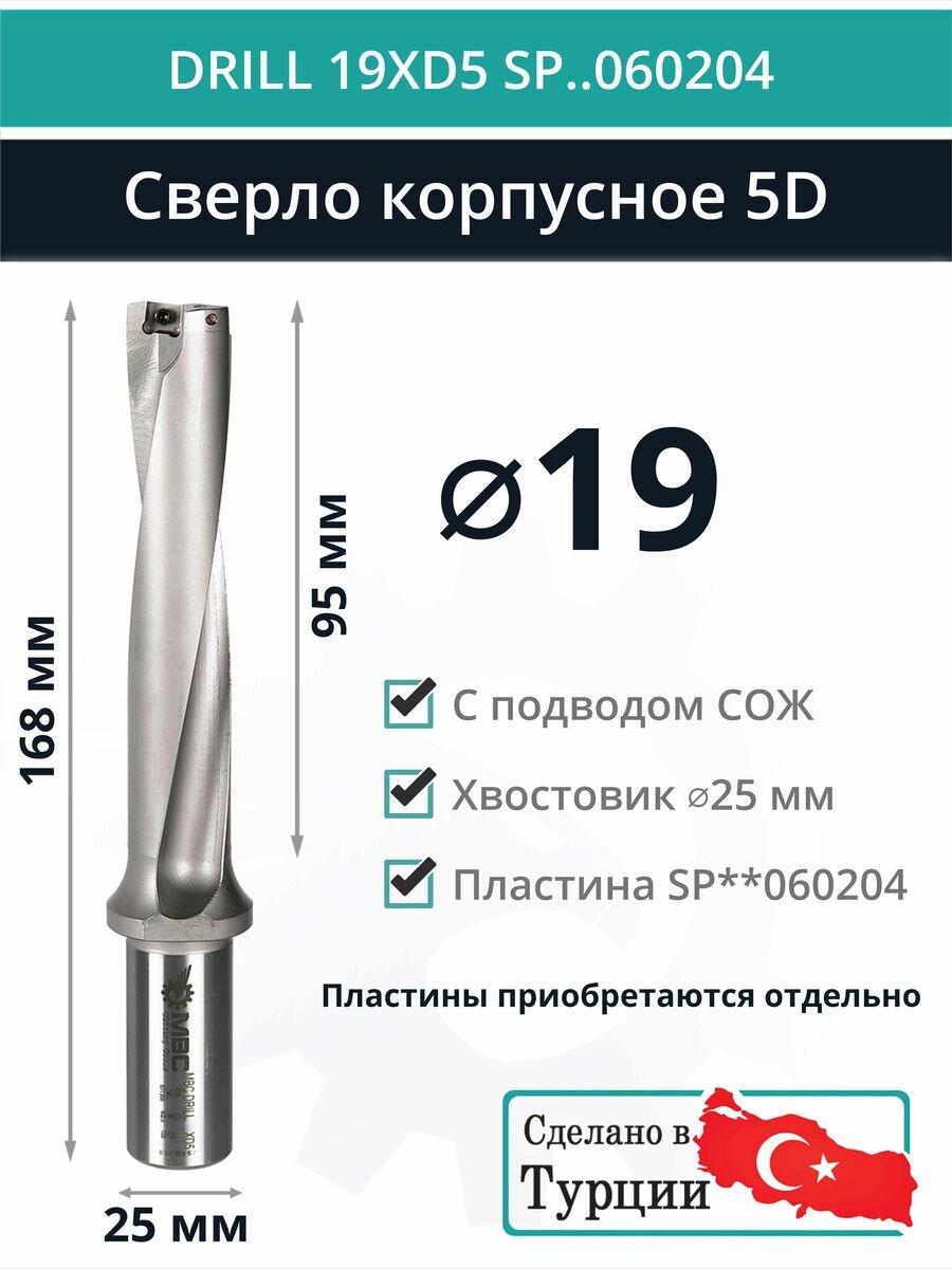 DRILL 19XD5 SP.060204 сверло корпусное - 19 мм / пластина SPMX 060204; SPMT 060204