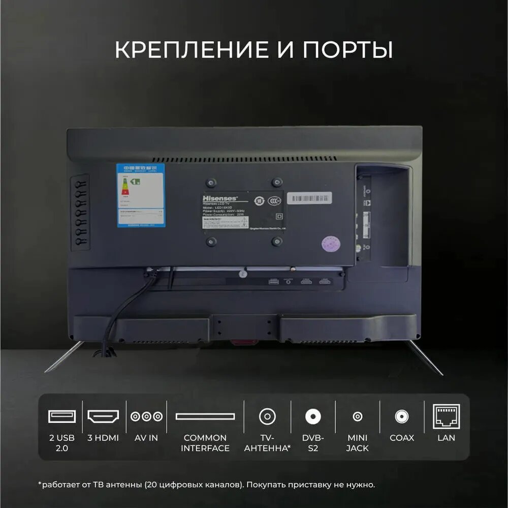 Hisenses Smart TV 19" 4K UHD Android TV хаки с Wi-Fi, HDMI, USB — фото 1