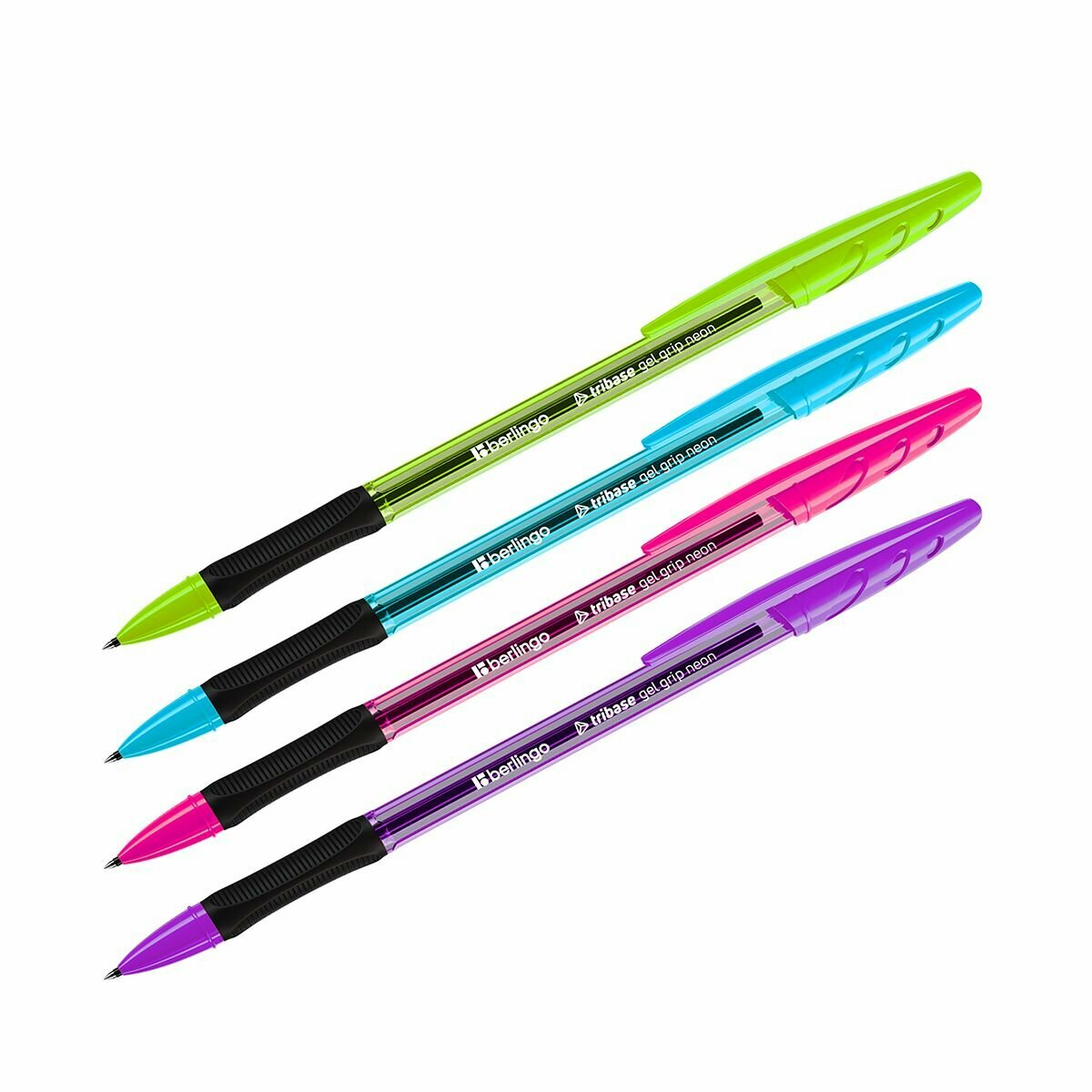 36 шт. Ручка гелевая Berlingo "Tribase Gel grip neon" черная, 0,5мм, грип