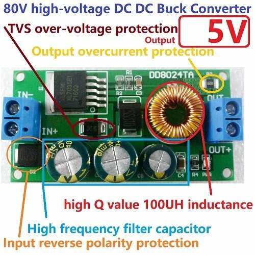 DC-DC Buck Converter 80V-5V с клеммами