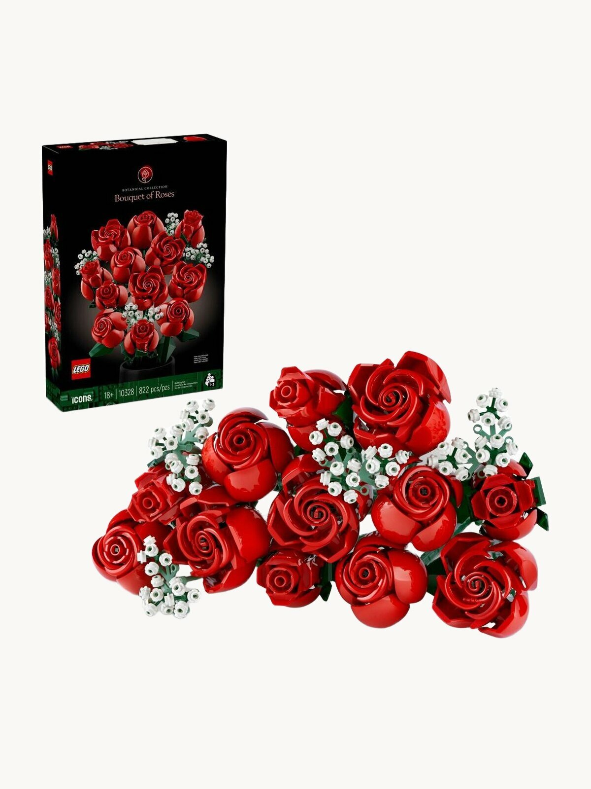 Конструктор LEGO Icons 10328 Букет Роз, красный/белый, 822 дет.