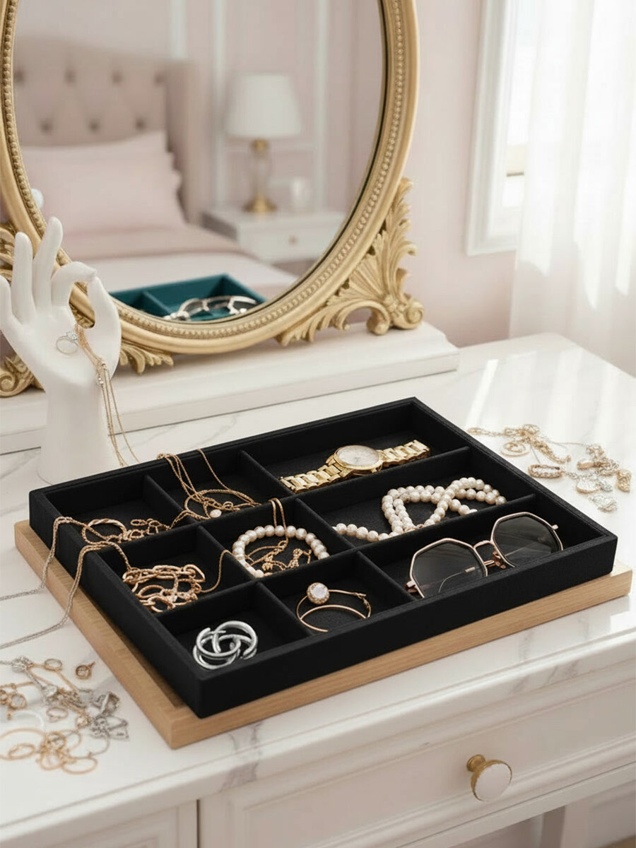 CLOX jewelry / Шкатулка для украшений, поднос для колец и сережек, органайзер для украшений, бижутерии, открытая подставка, черный