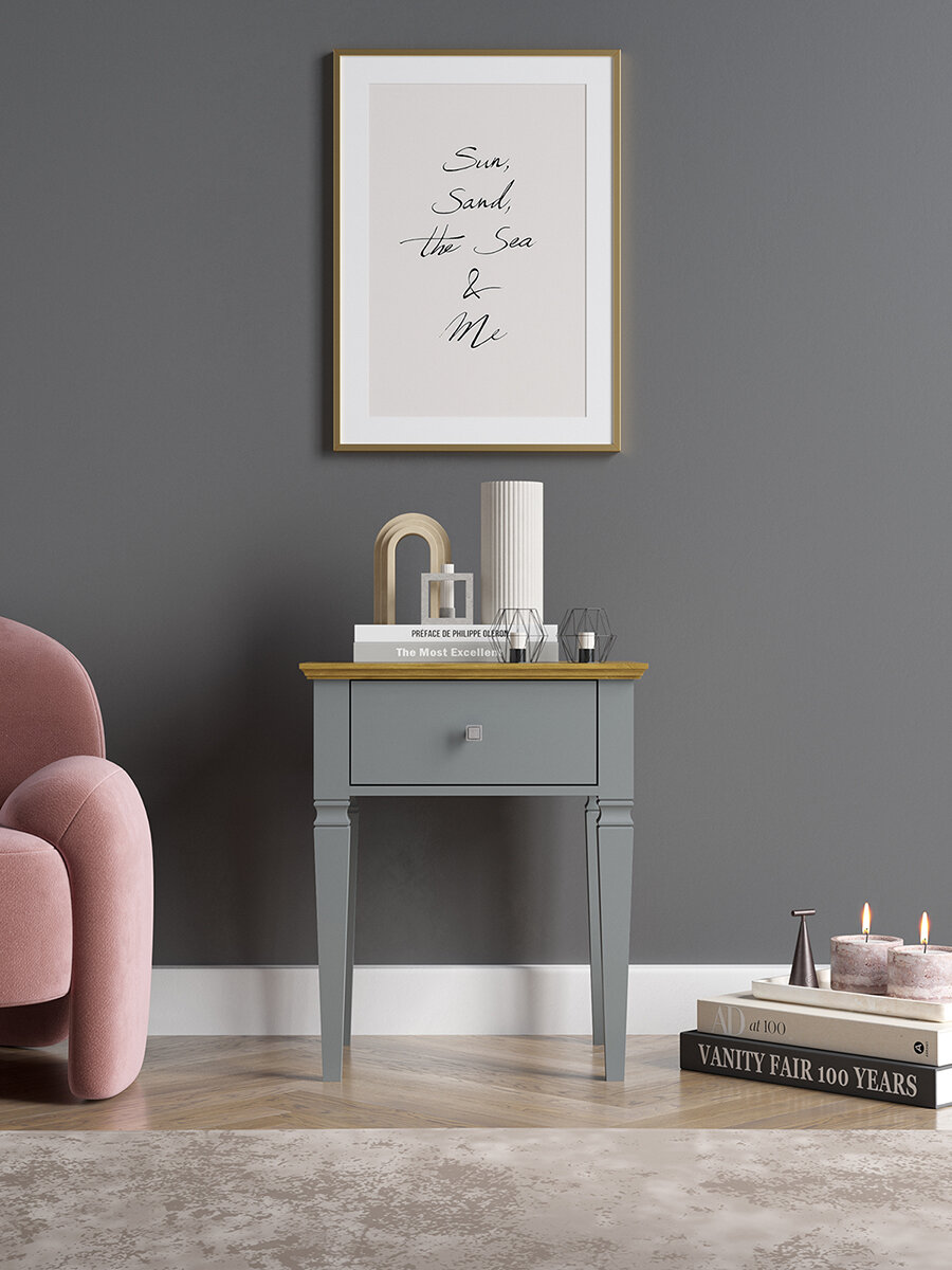 Тумба прикроватная ММЦ Спальня Ольса -С 01 (серый 7042-антик 24) из массива сосны