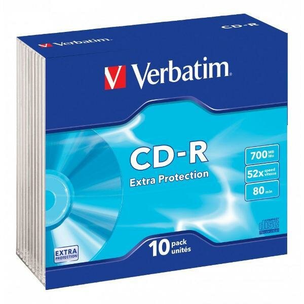 Диск CD-R Verbatim 700 МБ 52X Extra Protection, 10 шт. тонкая коробка