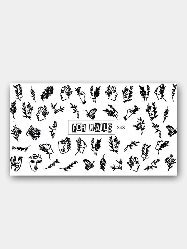 Слайдер для дизайна ногтей "Цветы, лицо, листик"