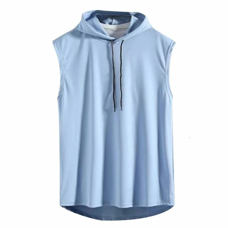 Мужская летняя безрукавка с капюшоном и шнурком, Синий - XXXL