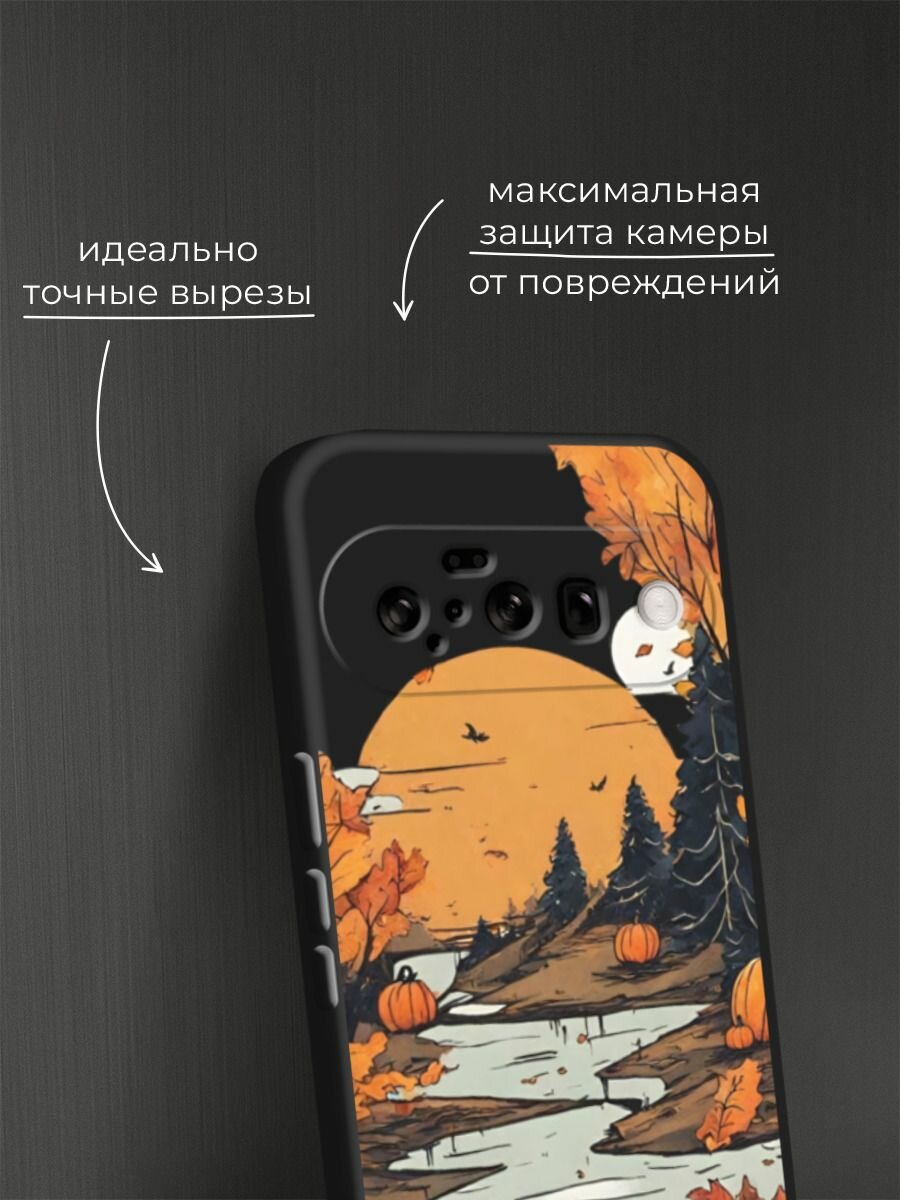 Черный матовый чехол на Google Pixel 10 / Гугл Пиксель 10 с принтом Осенний лесной уголок — фото 1