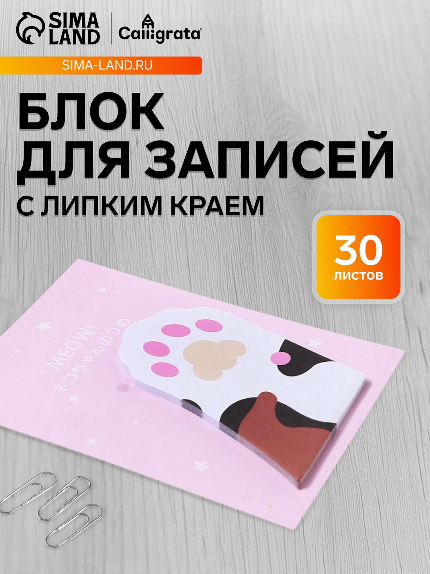 Блок для записей, 45 мм x 75 мм "Лапка", 30 листов, цвет: разноцветный