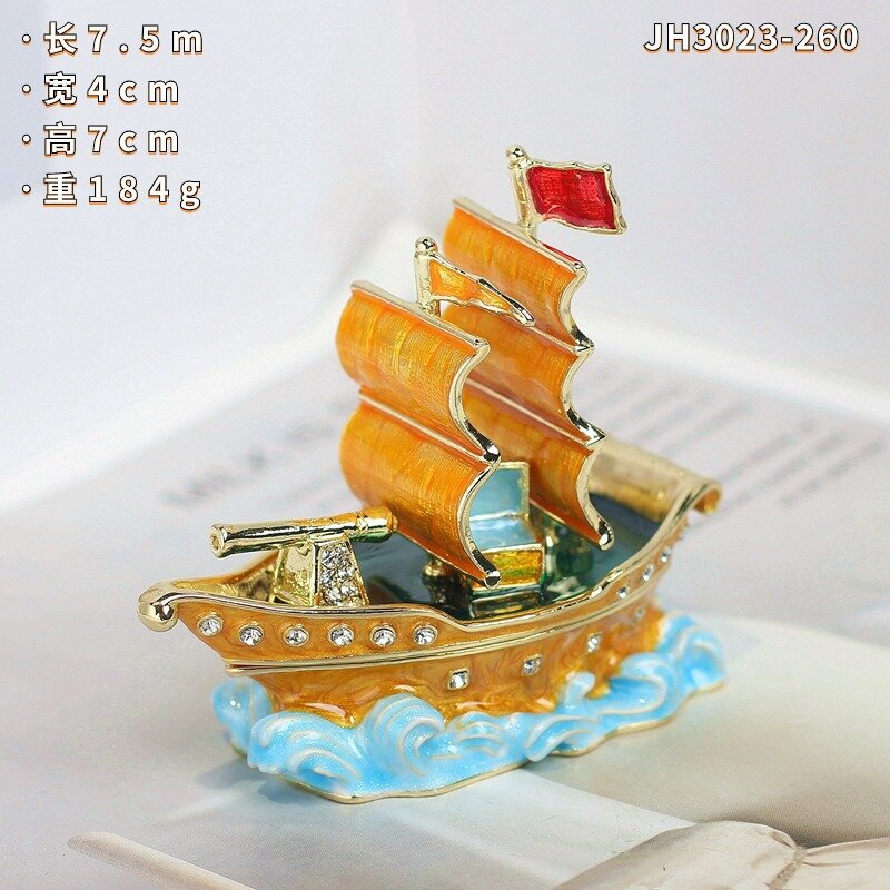 Популярный на TikTok культурный и творческий рынок, маленькие поделки, металлическая эмалевая шкатулка для украшений, подарок, парусник, настольные маленькие украшения