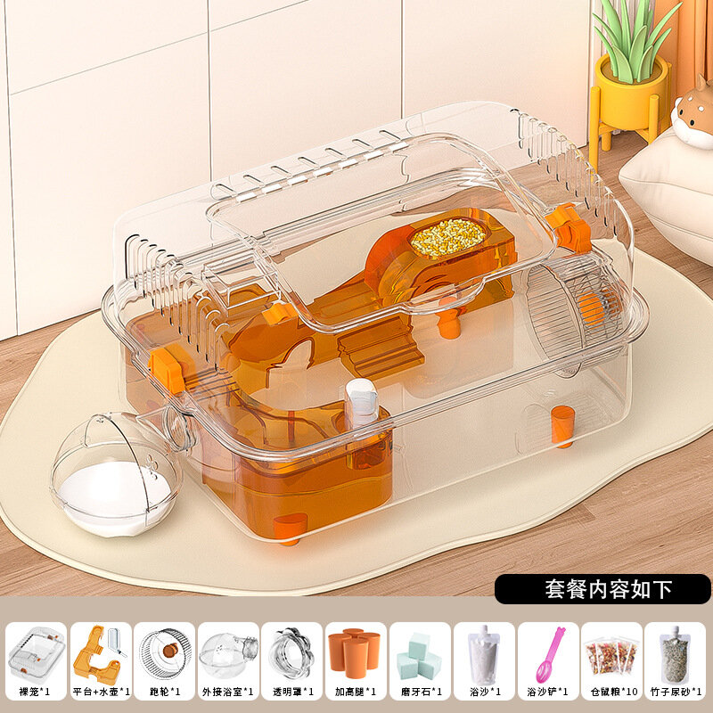 Роскошная очень большая клетка для виллы, полностью прозрачная золотая клетка для хомяка с беговым колесом, просторная клетка для домашних животных