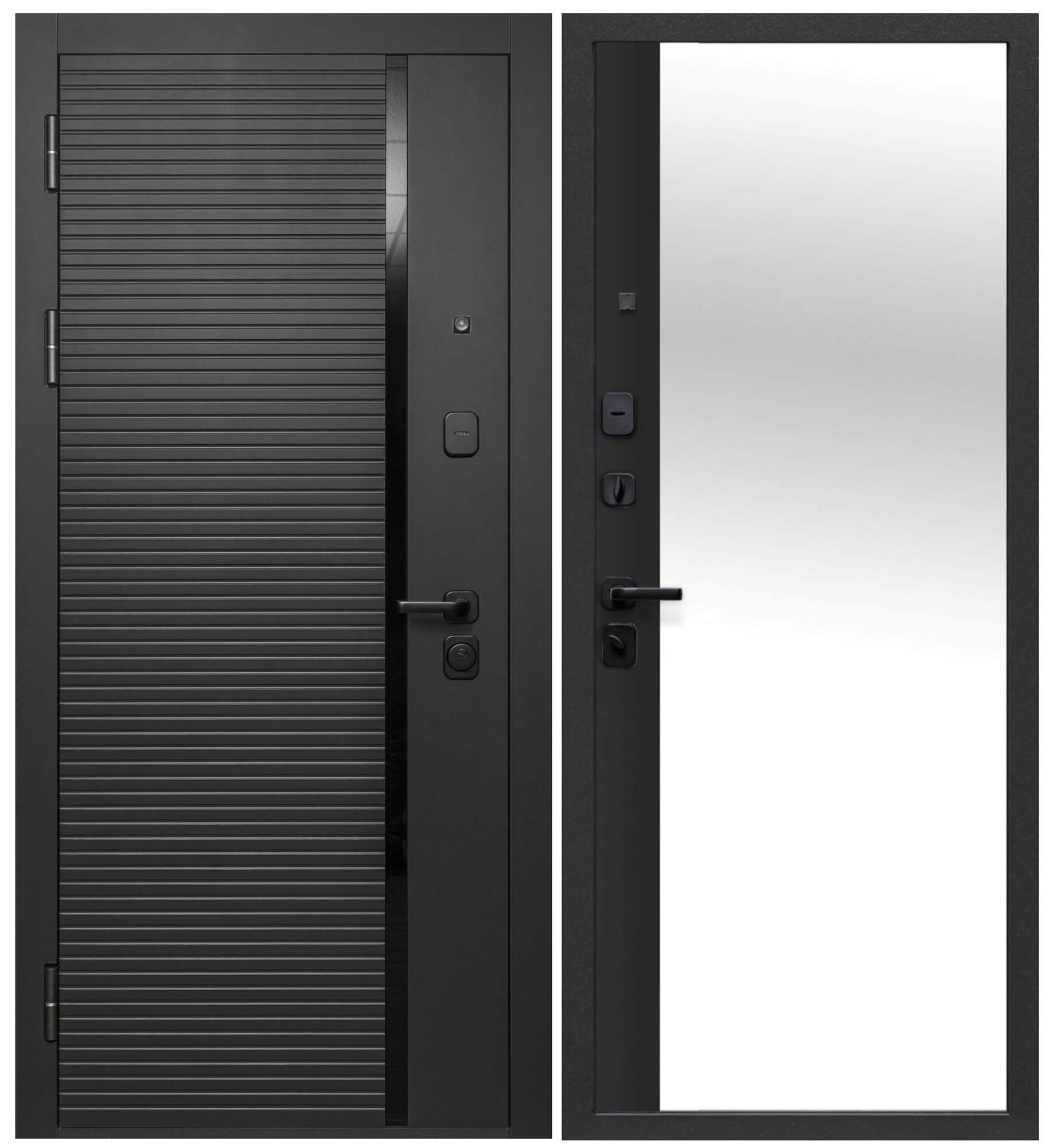 Входная дверь Ferroni Черное Зеркало Сатин Черный (960мм) левая