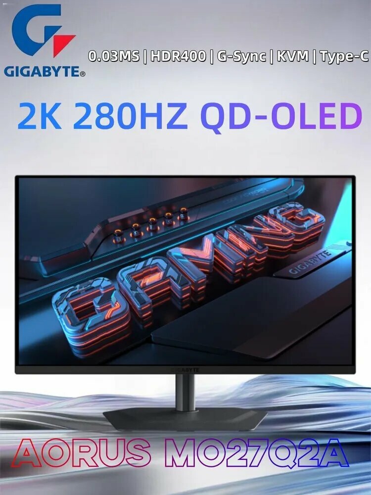 Gigabyte 27" Монитор Gigabyte MO27Q2A,2K,280Hz, QD-OLED, HDR400, G-SYNC, KVM, черный, серый металлик