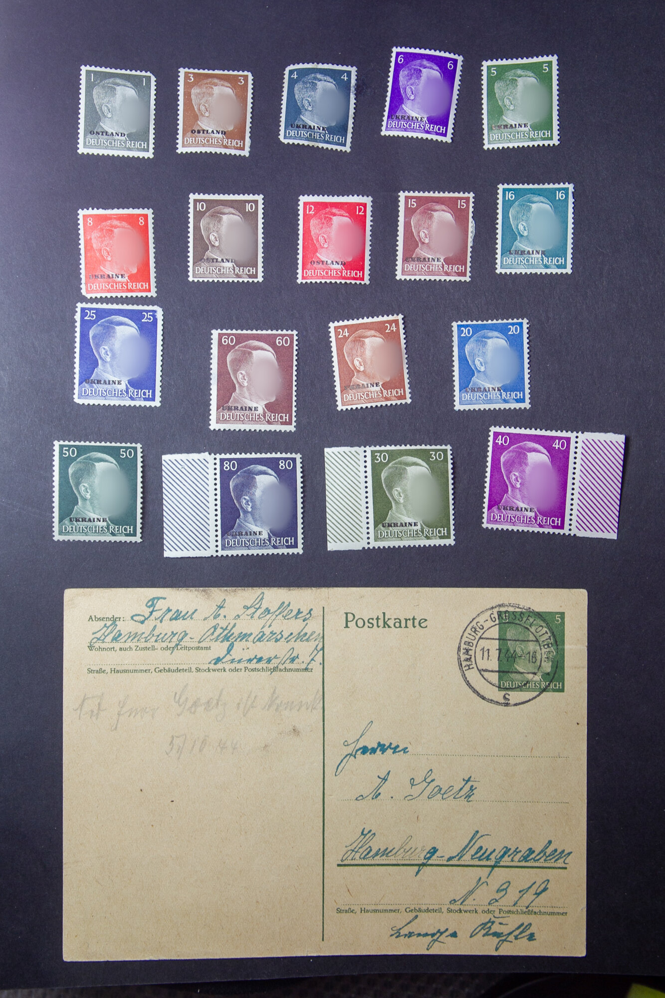 Почтовые марки , Германия 1941-1943 , Третий рейх , Оккупация Украины. Надпечатка