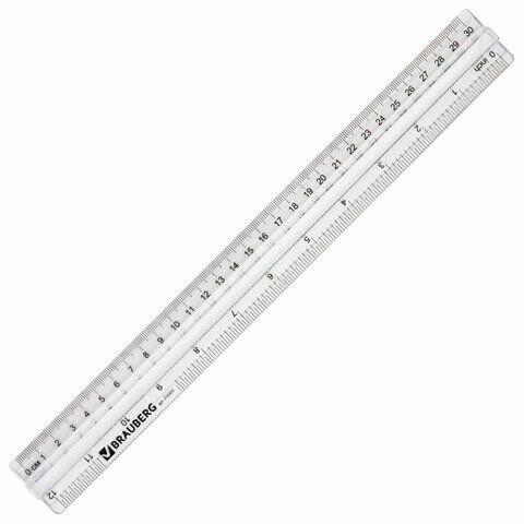 12 шт, Линейка пластиковая 30 см, BRAUBERG, с держателем, прозрачная, европодвес, 210303