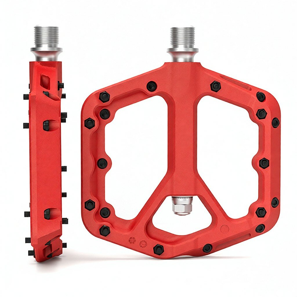 Педали для велосипеда MTB, педали для велосипеда, педали для цикла, педали для шоссейного велосипеда замена, цвет: черный / красный, материал: корпус из нейлона + ось из хромомолибденной стали + гвозди из нержавеющей стали, ось: 9/16 дюйма (14мм),