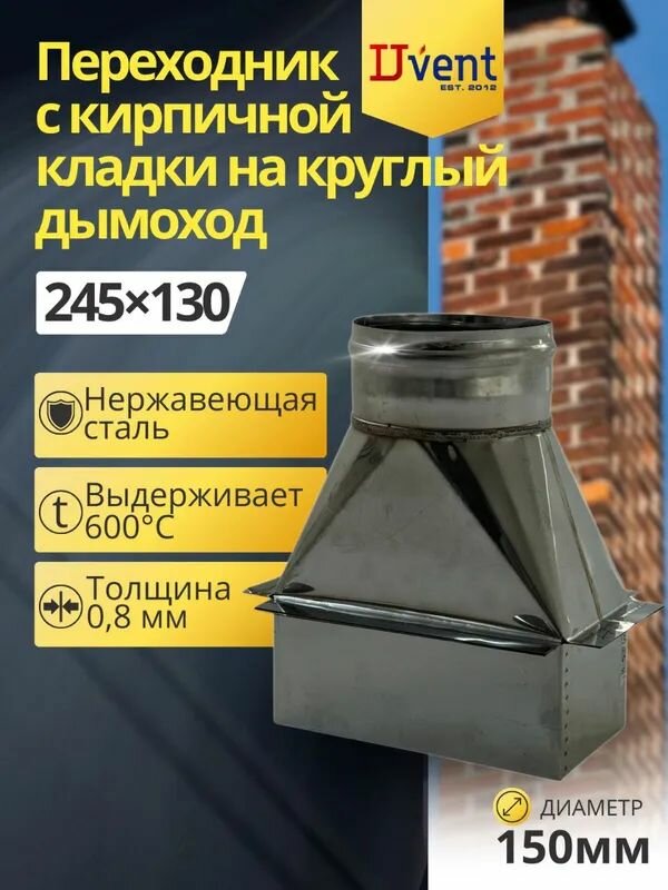 Переход с кирпичной кладки на круглый дымоход нержавеющий 245х130 Ф150 н0.8
