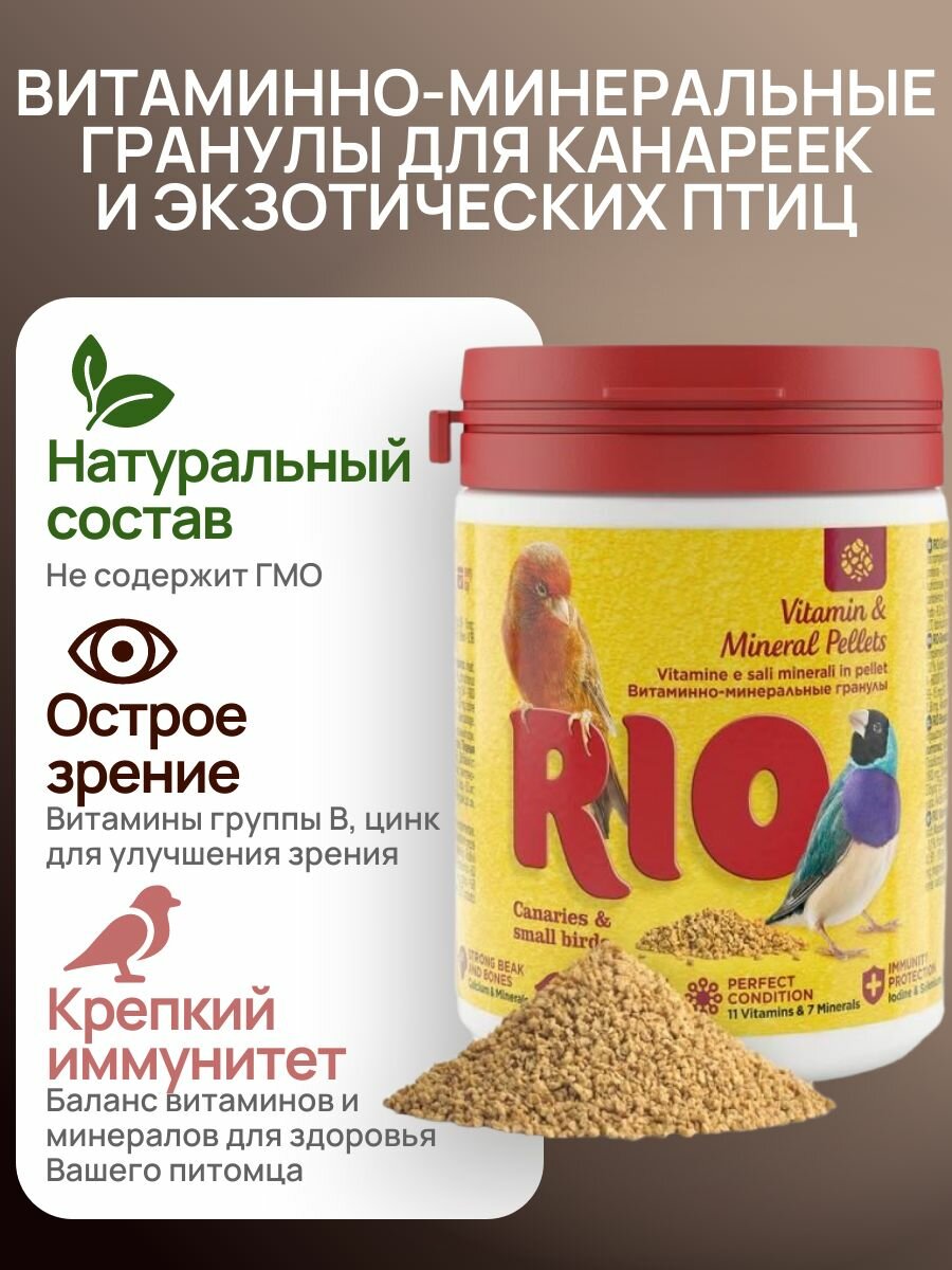 Лакомство RIO Витаминно-минеральные гранулы для канареек, экзотов и других мелких птиц, 120гр.
