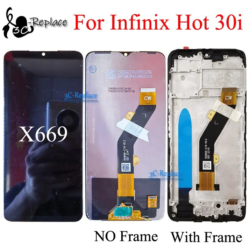Черный 6,56 дюйма для Infinix Hot 30i X669 X669C Hot30i NFC X669D, ЖК-дисплей с рамкой
