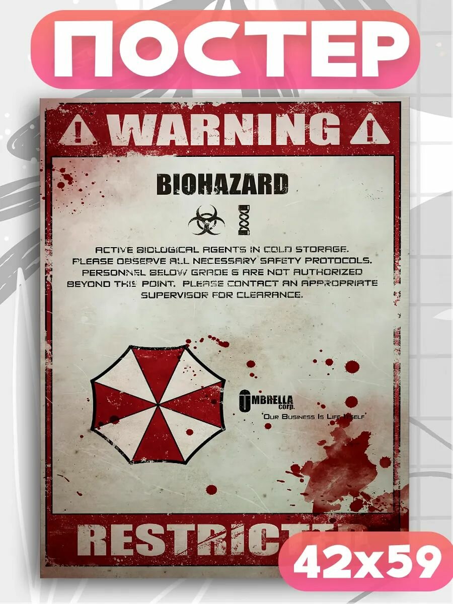 Постер на стену Resident Evil , плакат 1шт, А2 размер.