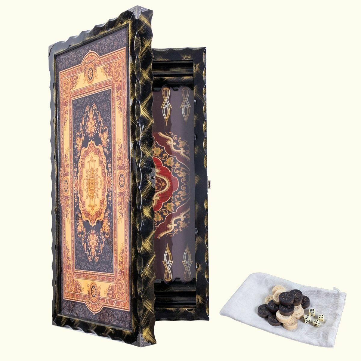 Нарды стеклянные с рисунком Восточные узоры, нарды большие деревянные 60 на 60 см, подарочные резные в кожаном чехле