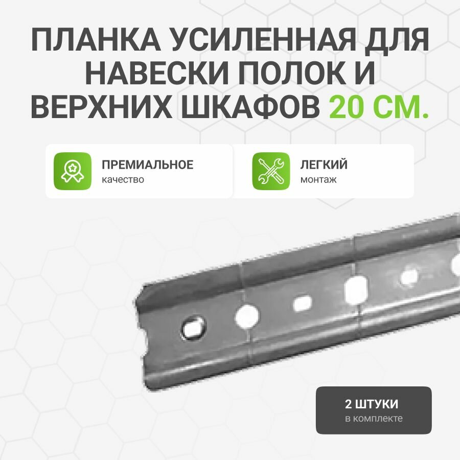 Планка (рейка, шина) усиленная для навески полок и верхних шкафов 2 шт. по 20 см.