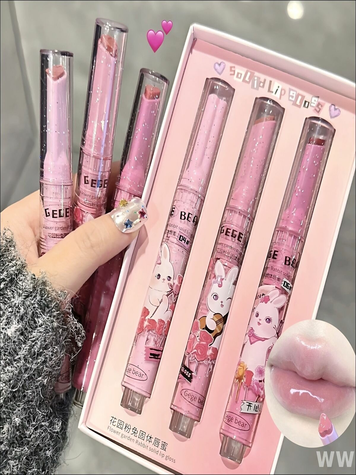 Блеск для губ, Gege bear, Водный свет, постоянный, увлажняющий, природа, новичок