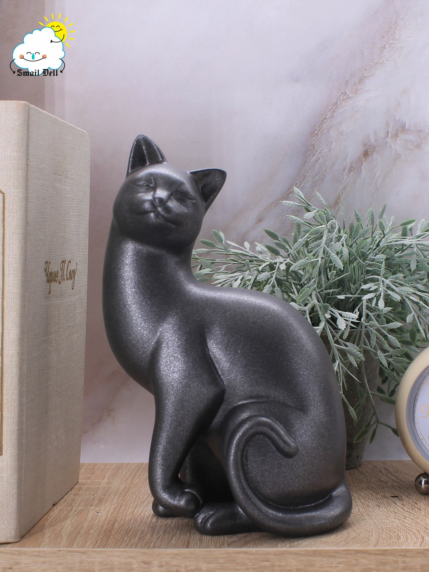 Интерьерная статуэтка Кошка, 18.5 см, материал гипс, цвет металлик