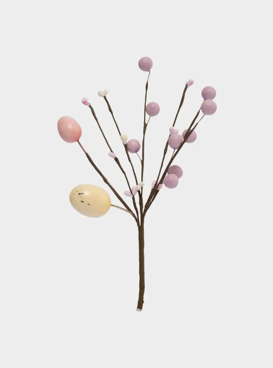 Ветка декоративная, 20 см, пенопласт/бумага, Ветка с розовыми яйцами, Interior Easter (Anna Lafarg)