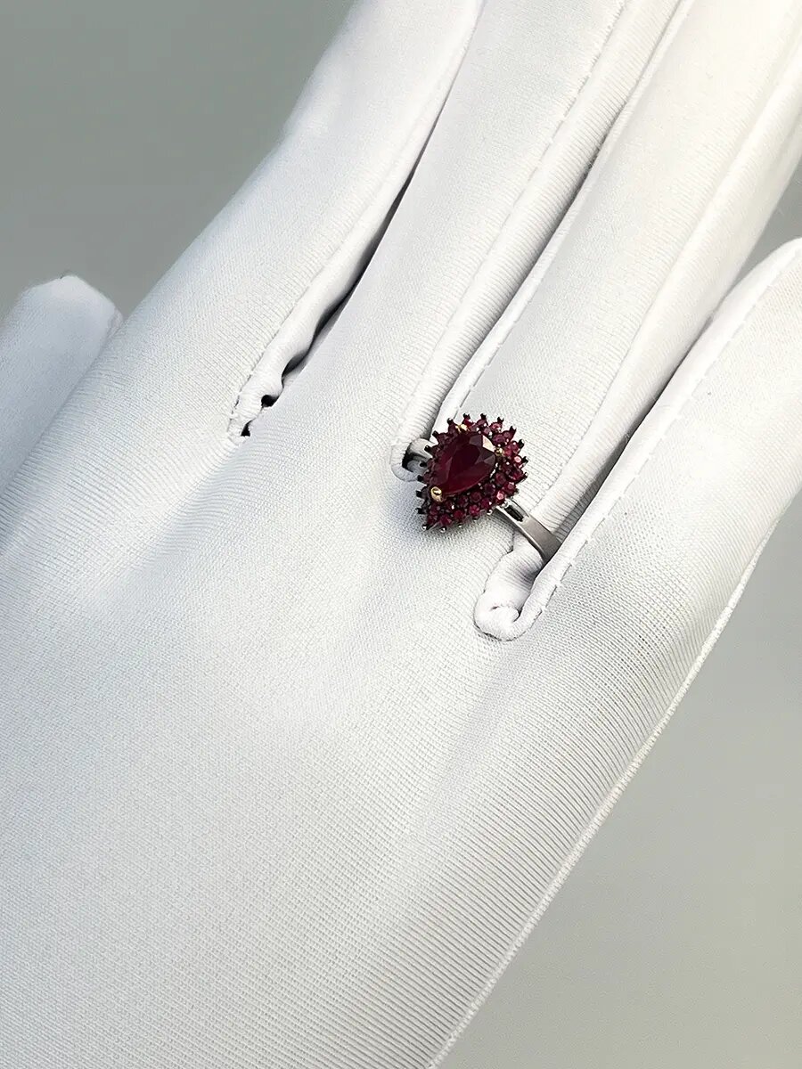 Кольцо, серебро, 925 проба, родирование, чернение, рубин