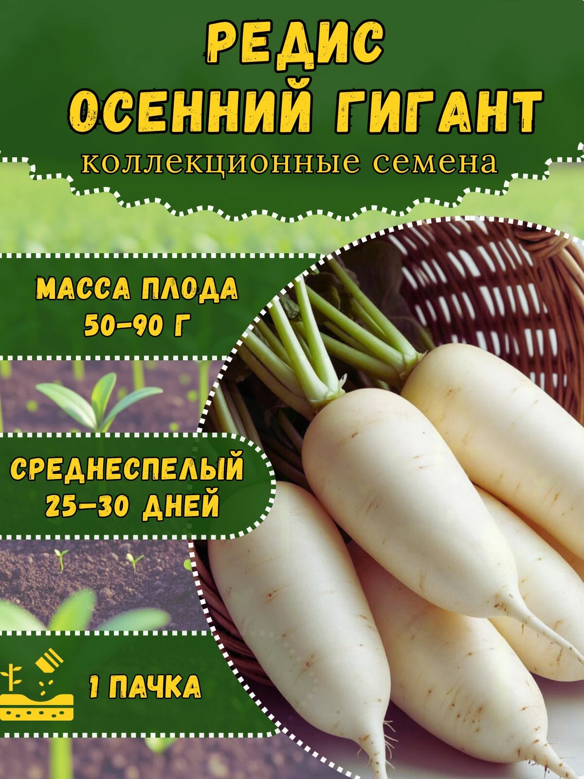 Семена Редиса "Осенний Гигант", 10 семян