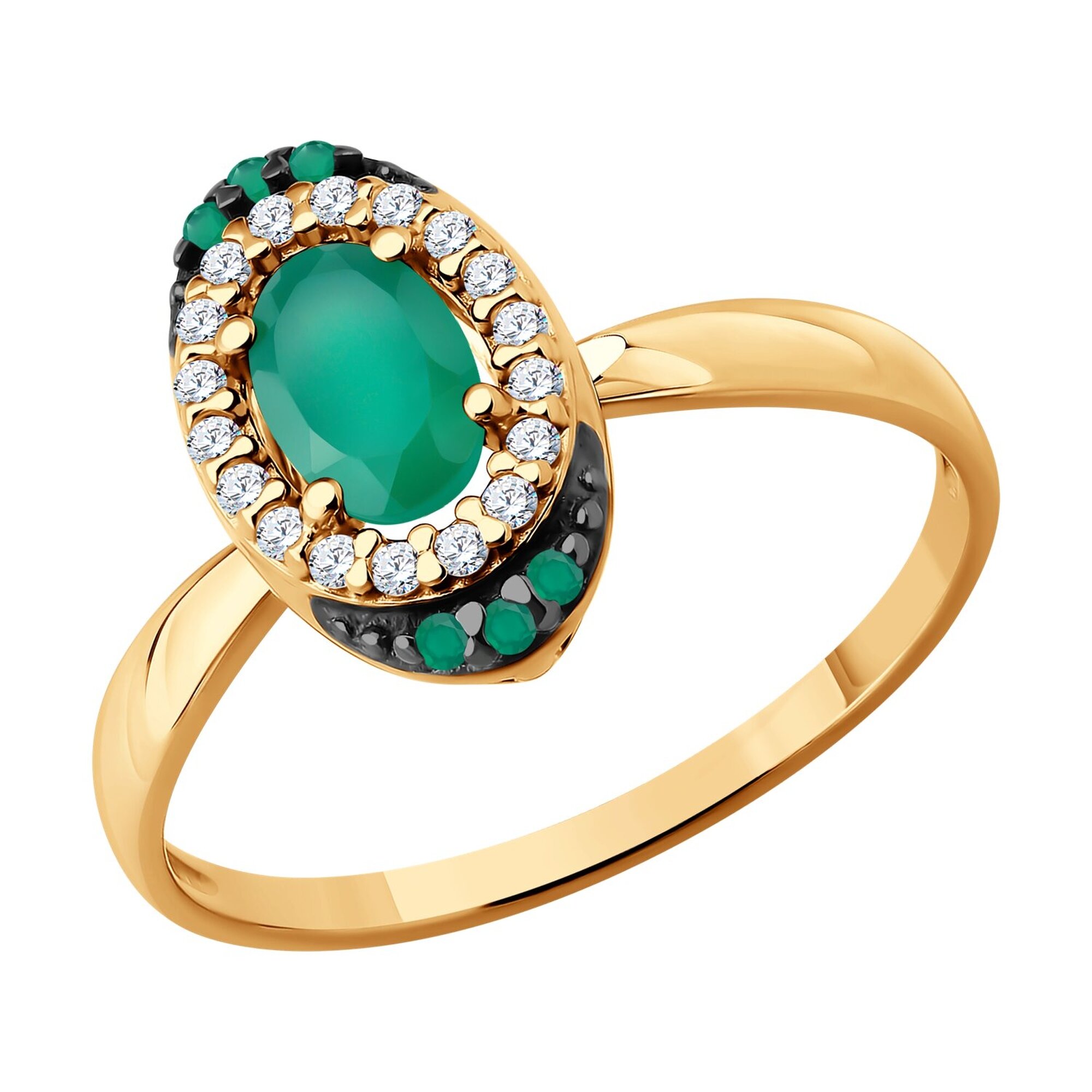 Кольцо, серебро, 925 проба, золочение, фианит, агат