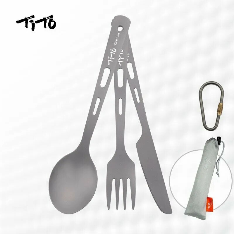 Титановый набор посуды, ложка + вилка + нож, ложка + вилка, TITO TITANIUM