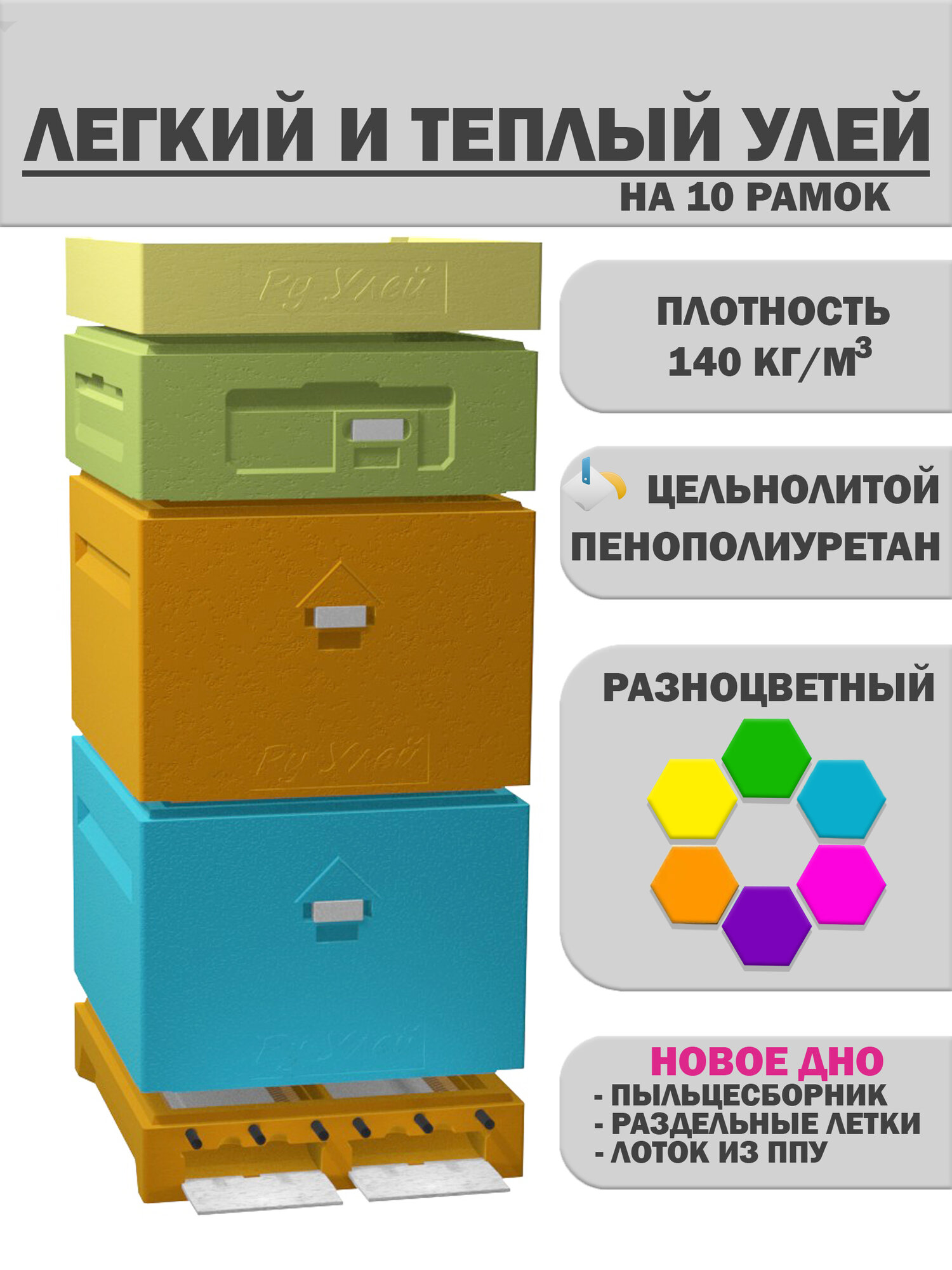 Улей для пчел ППУ 10 рамочный "Ру Улей", комплект 2 корпуса Дадан