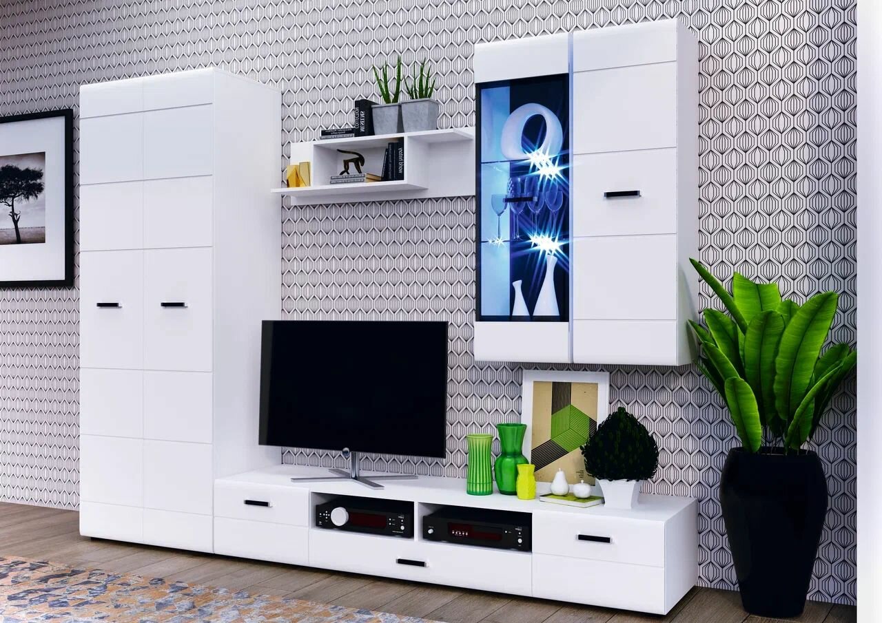 Гостиная Нэнси NEW Вариант №2 Белый глянец, Белый