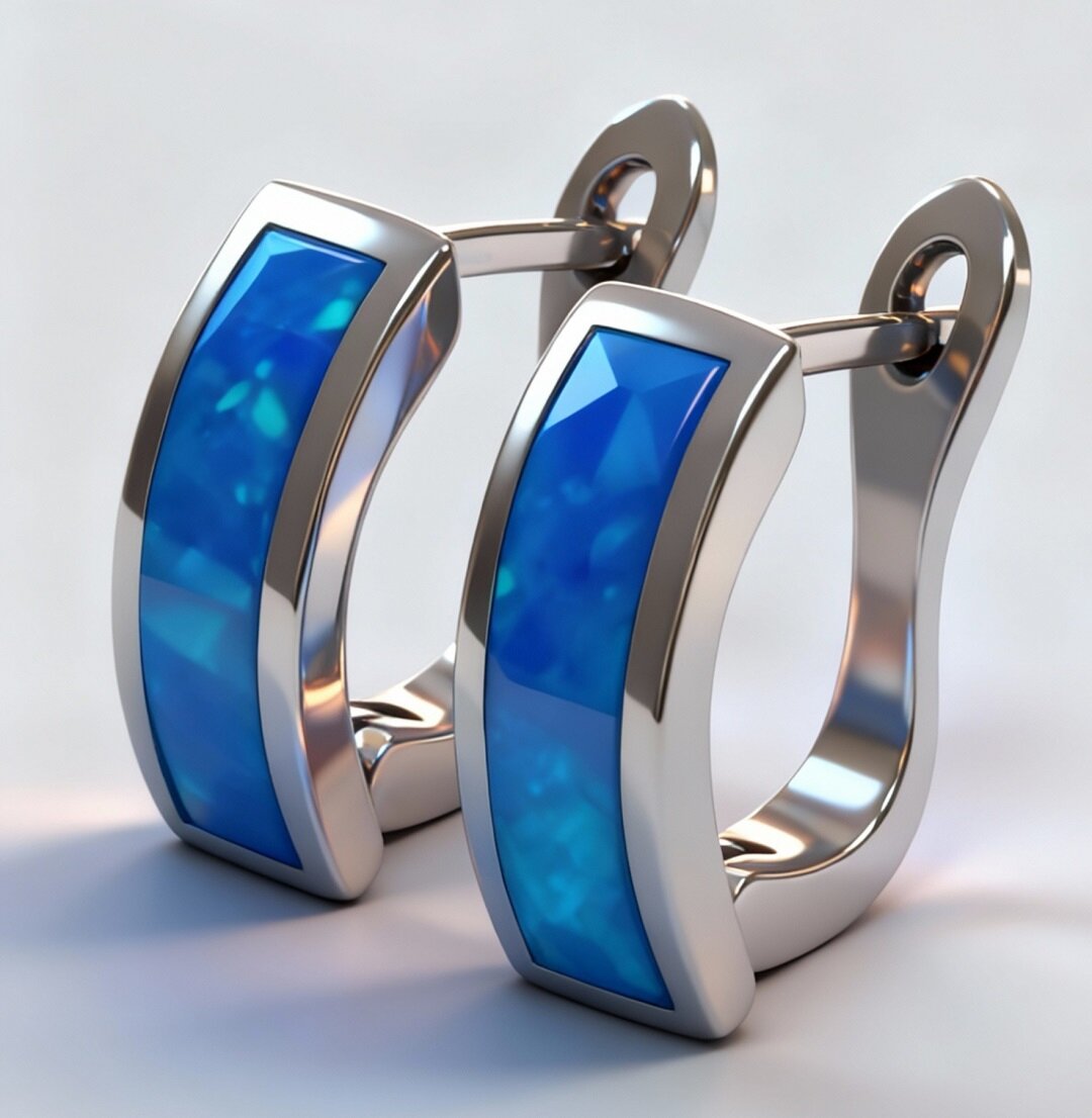 Серьги, серебро, 925 проба, родирование, опал синтетический